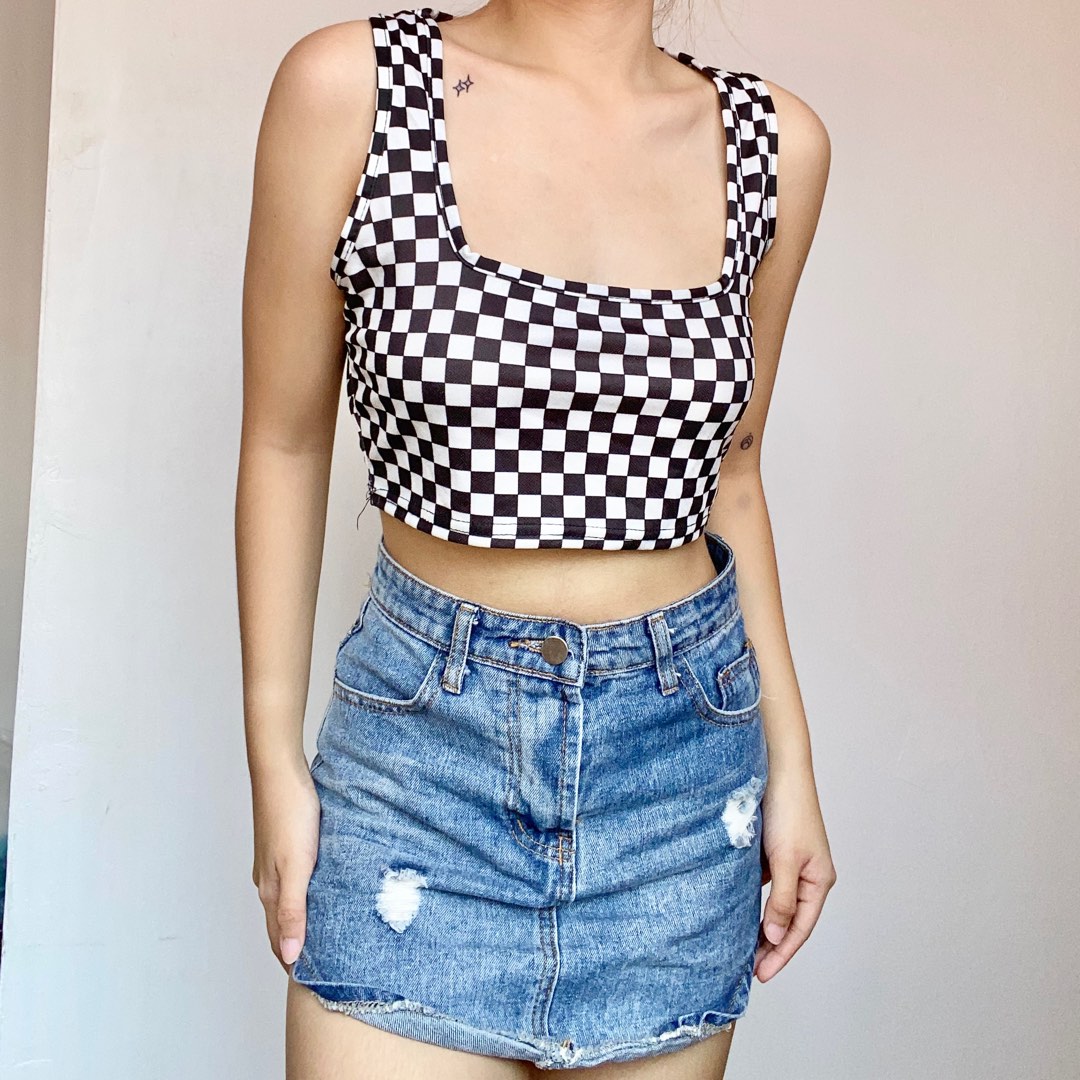 Checkered Top, Women's Fashion, Tops, Sleeveless on Carousell