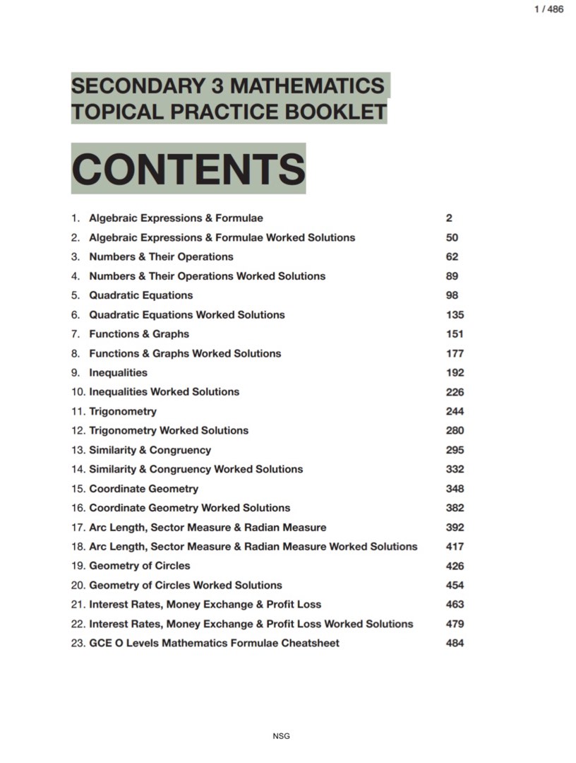 O LEVEL MATH|GCE O LEVEL SEC 3 SEC MATHEMATICS |TOPICAL GUIDED NOTES ...