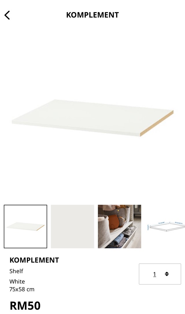 Ikea pax shelf 75cm KOMPLEMENT, Furniture & Home Living, Furniture, Shelves, Cabinets & Racks on ...