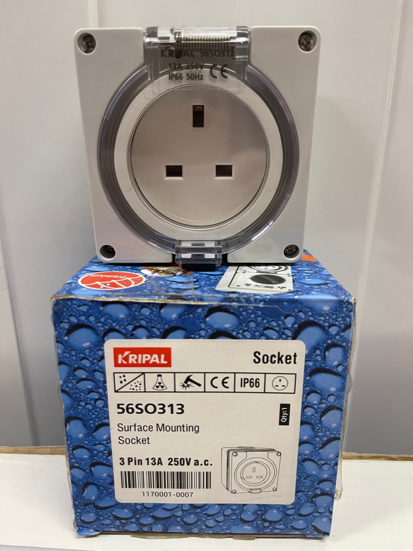 Kripal 13A 防水插座 56SO313, 家庭電器, 轉插器及插頭 - Carousell