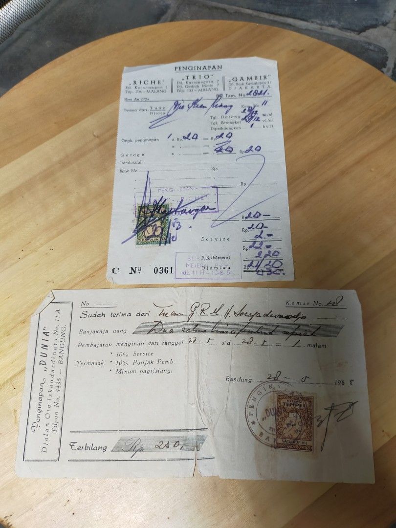 Nota Kwitansi Antik Tempat Penginapan thn 50an, Antik, Pajangan di ...