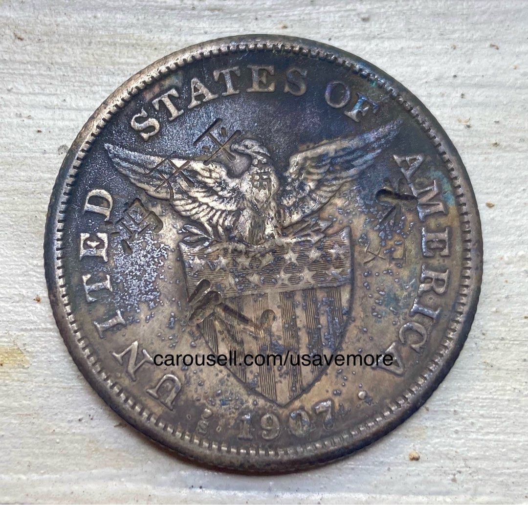 Rare 1907s USPI One Peso Genuine Silver Coin with Chinese Chopmarks ...