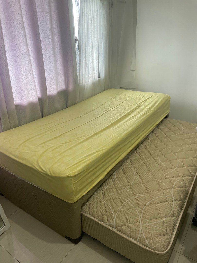Single Bed with Pull-Out Bed, Furniture & Home Living, Furniture, Bed ...