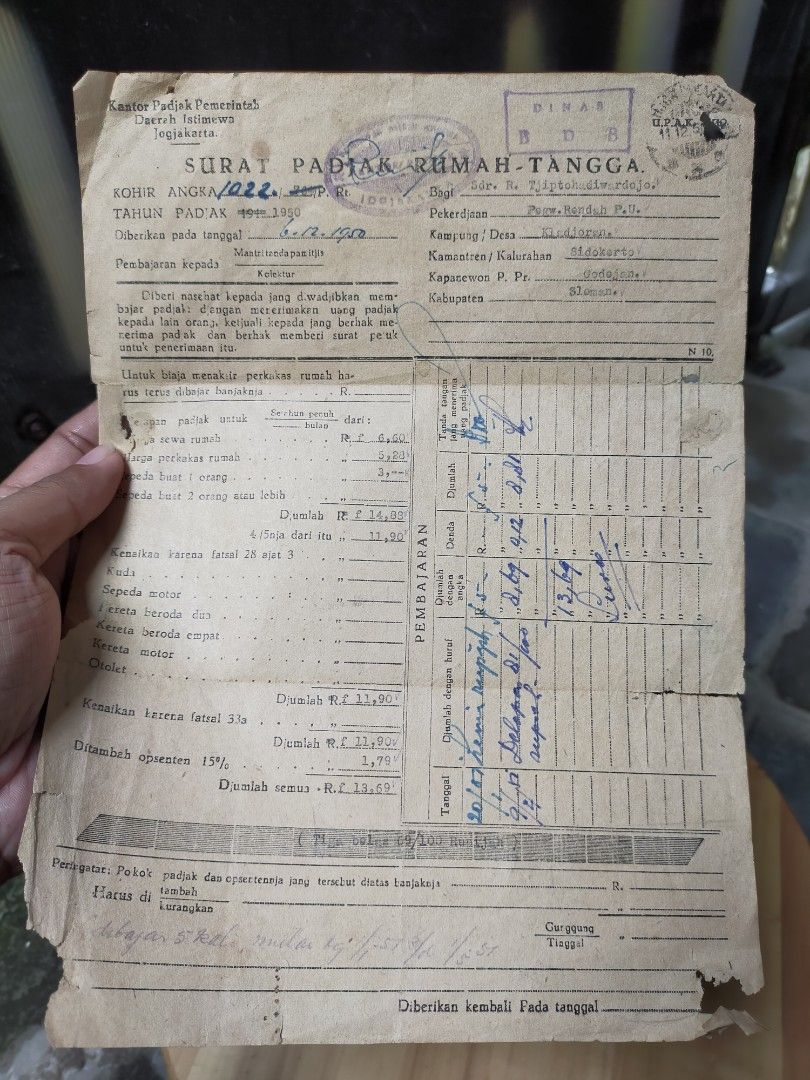 Surat Padjak Rumah Tangga Antik thn 1950, Antik, Pajangan di Carousell
