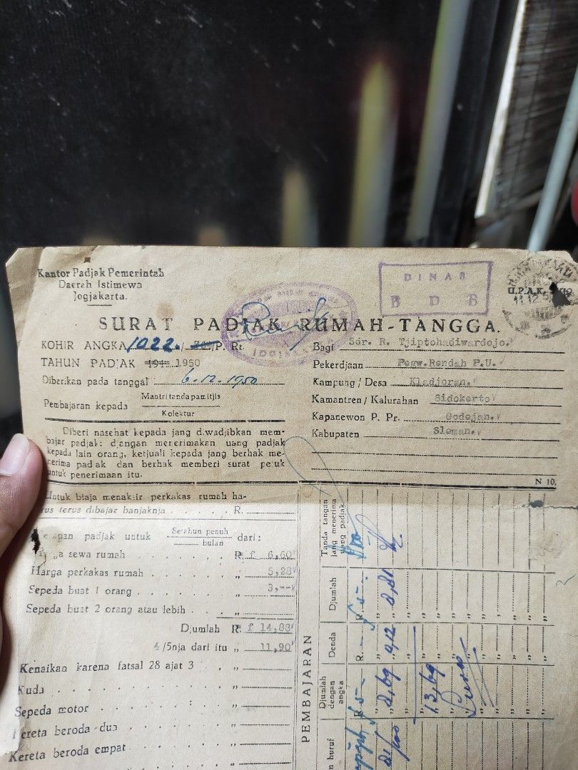 Surat Padjak Rumah Tangga Antik thn 1950, Antik, Pajangan di Carousell