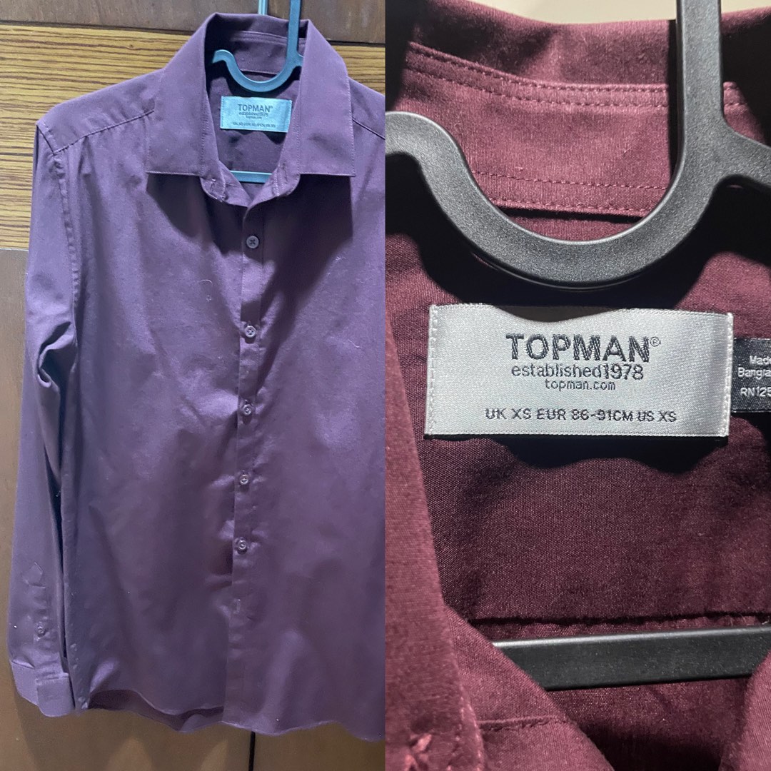 Topman Maroon Long Sleeves, Men's Fashion, Tops & Sets, Formal Shirts ...