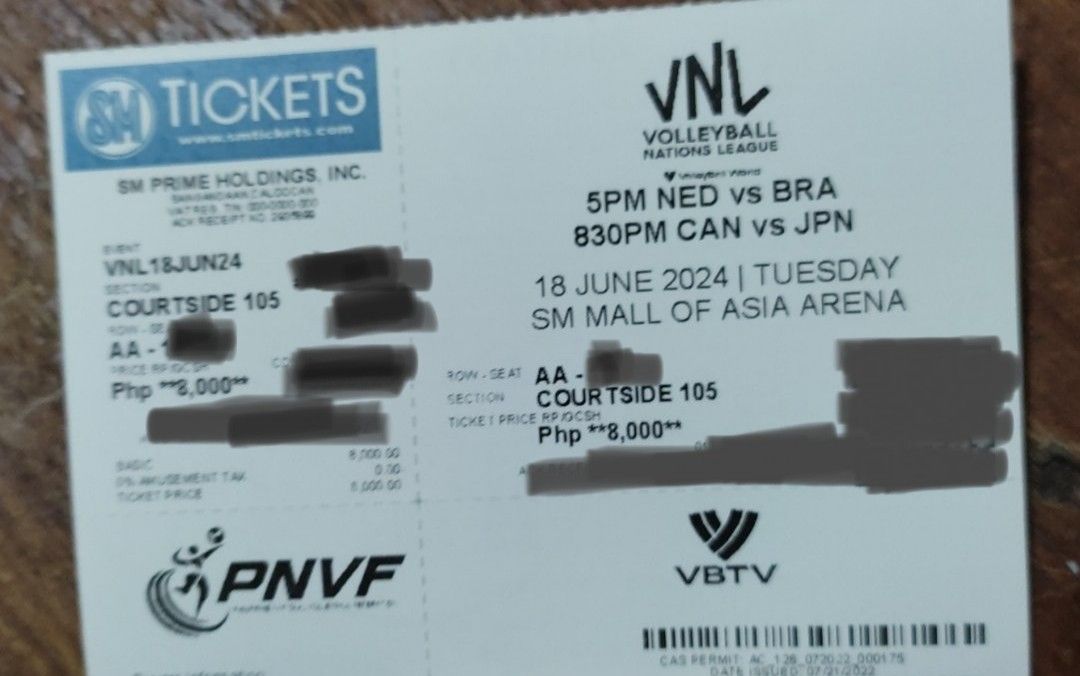 VNL JUNE 18 courtside AA, Tickets & Vouchers, Event Tickets on Carousell