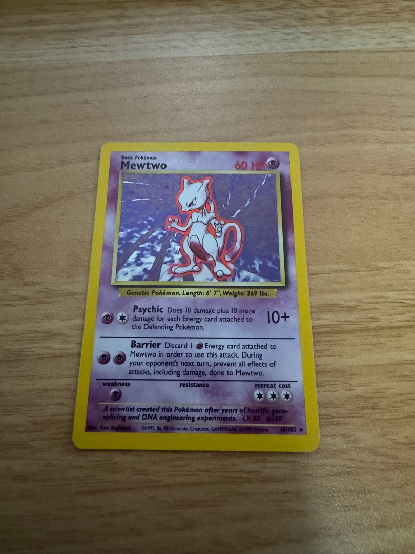 1999 Pokémon Mewtwo Holo 10/102 Rare, Hobbies & Toys, Toys & Games on Carousell