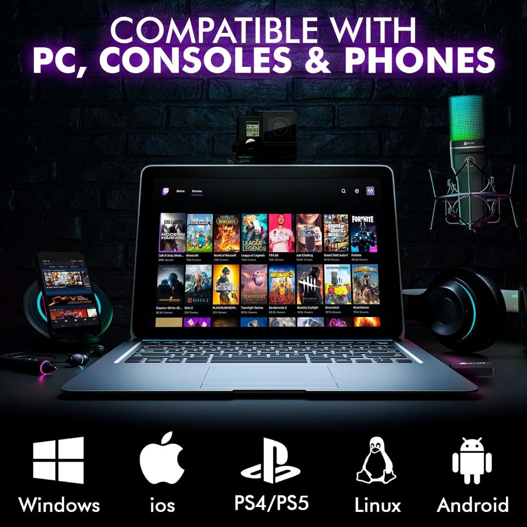 實體店鋪2.4G Wireless Gaming Microphone Set Compatible PC Mac PS4 PS5 ...