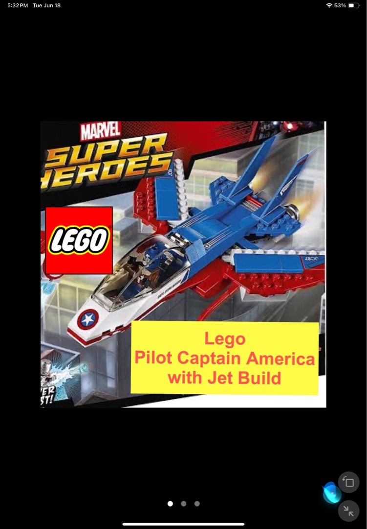 AUTHENTIC LEGO Pilot Captain America Lego Minifigure with Jet Build ...