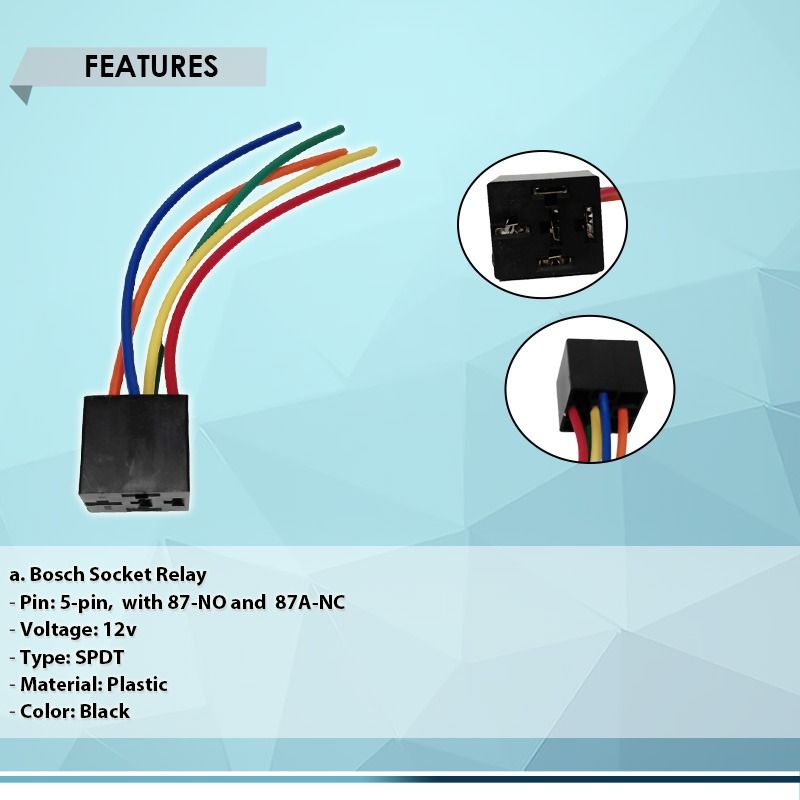 BOSCH RELAY SOCKET with WIRES 5-PIN 12V SPDT, BEST FOR MOTORCYCLE RELAY ...
