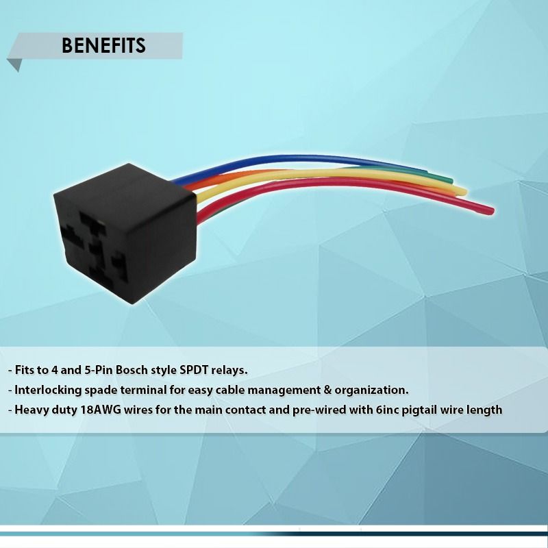 BOSCH RELAY SOCKET with WIRES 5-PIN 12V SPDT, BEST FOR MOTORCYCLE RELAY ...