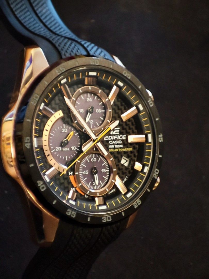 Casio Edifice 特大錶盤 44mm 黑玫瑰金罕有 太陽能 手錶 腕錶 EQS-900 BLACK GOLD Ultra Large ...