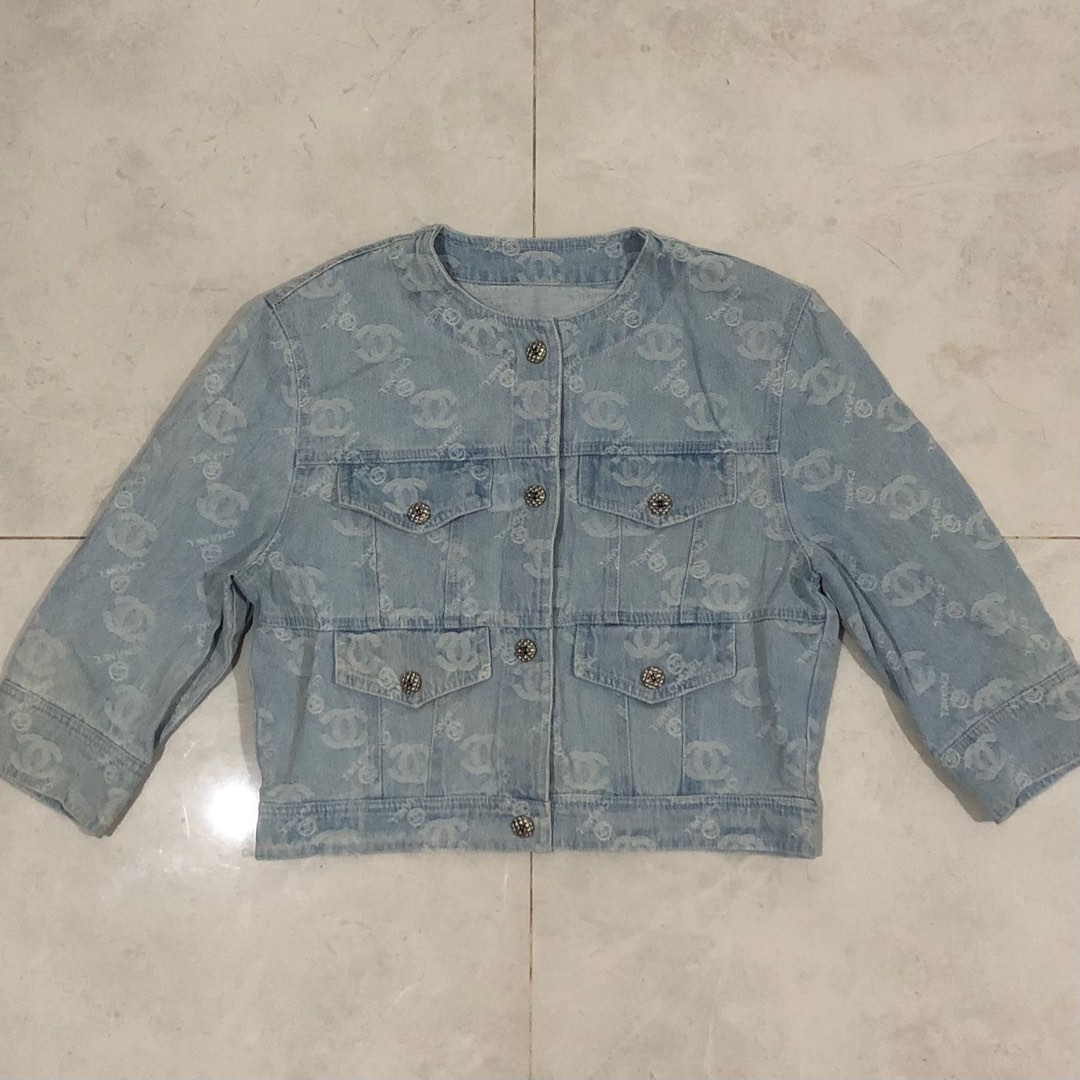 Chanel monogram denim jacket, Luxury, Apparel on Carousell
