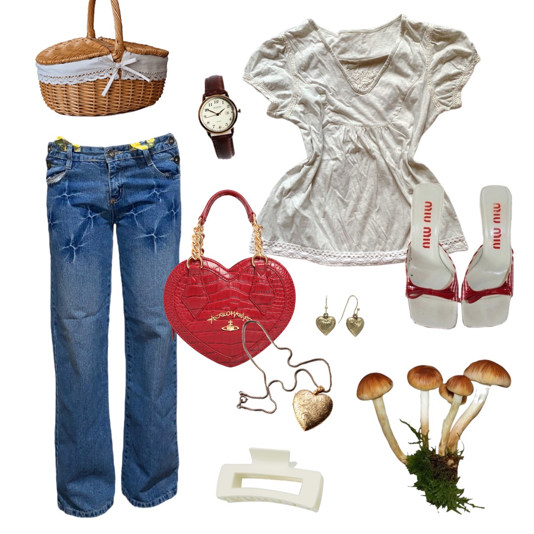 cottagecore white coquette top layered and urus y2k flared pants, Women ...