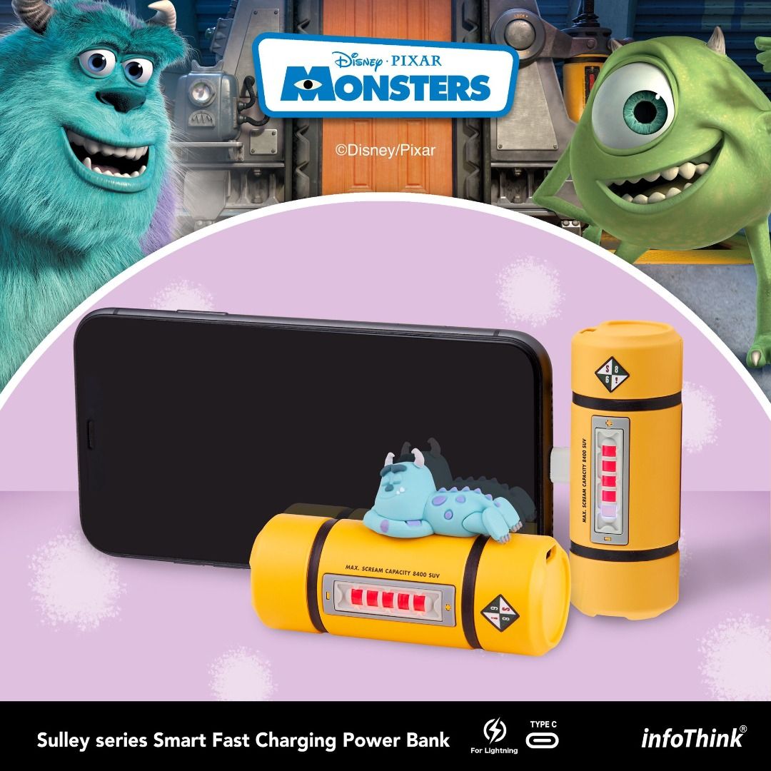 InfoThink 毛毛 怪獸公司 Monsters, Inc. 電力瓶系列 智慧快充口袋行動電源 (Lightning及Type C) 輕巧方便攜帶 無線充電寶 無線尿袋 充電器 怪獸公司 ...