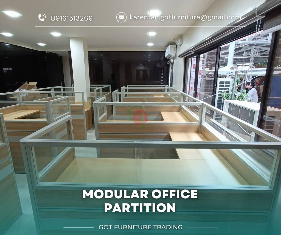 Laminated Office Partition with Glass top | Table w/ Partition ...