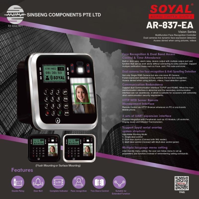 [PROMO] Soyal Face Recognition Terminal | Built-in 125KHz | 13.56MHz | RFID EM | Mifare MF | HID ...