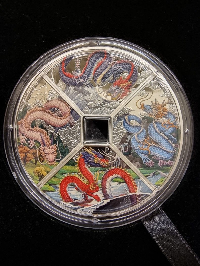 Year of the Dragon Quadrant 2024 1oz Silver Proof Coloured Four-Coin ...