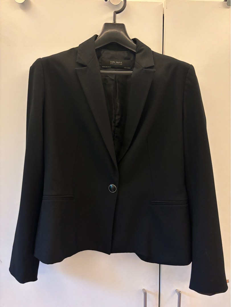 Zara black formal coat office attire button, Women's Fashion, Coats ...