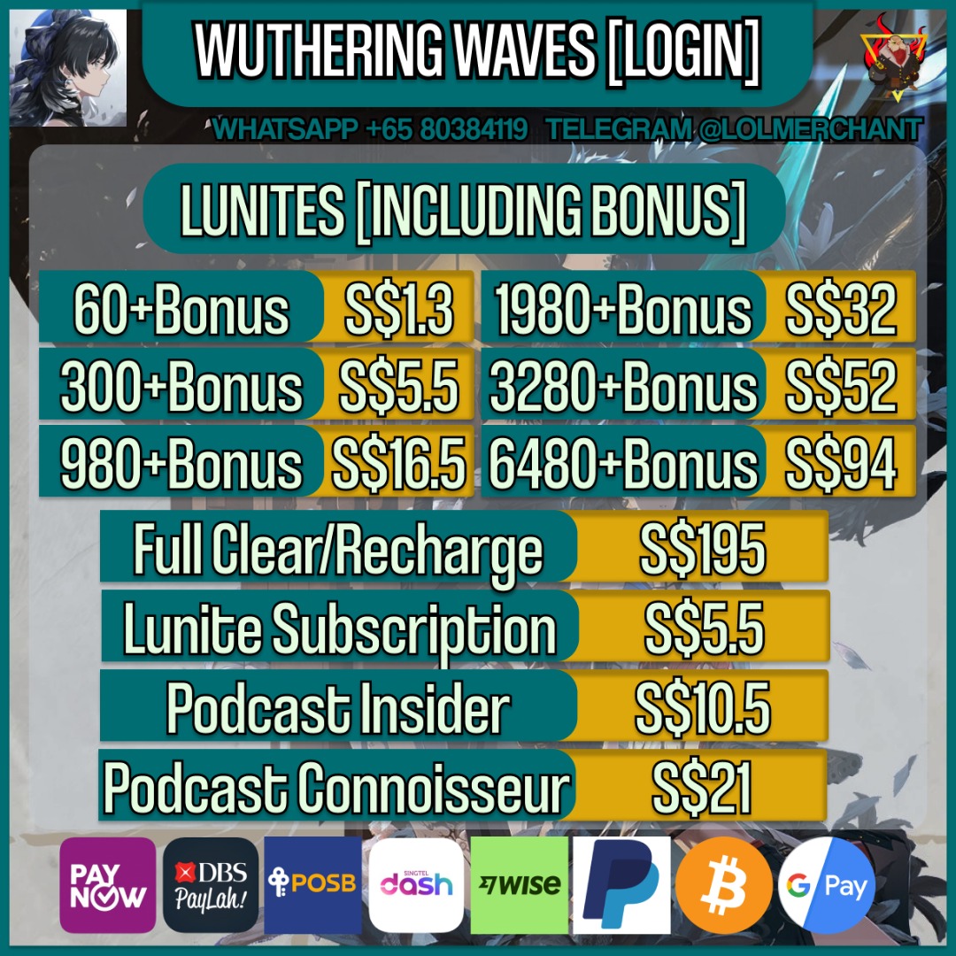 [6480 S$94] Wuthering Waves Top Up Lunite | WuWa Lunites | Lunite ...