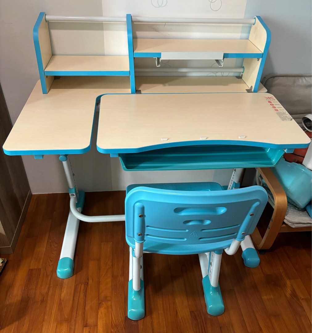 Ergonomic Adjustable Study Table & Chair (Blue), Furniture & Home ...
