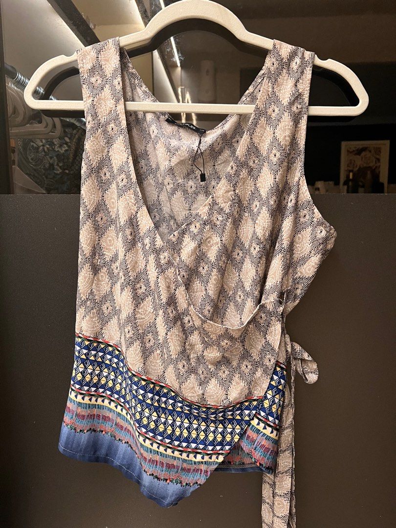 Aztec Wrap Around Top, Women's Fashion, Tops, Blouses on Carousell