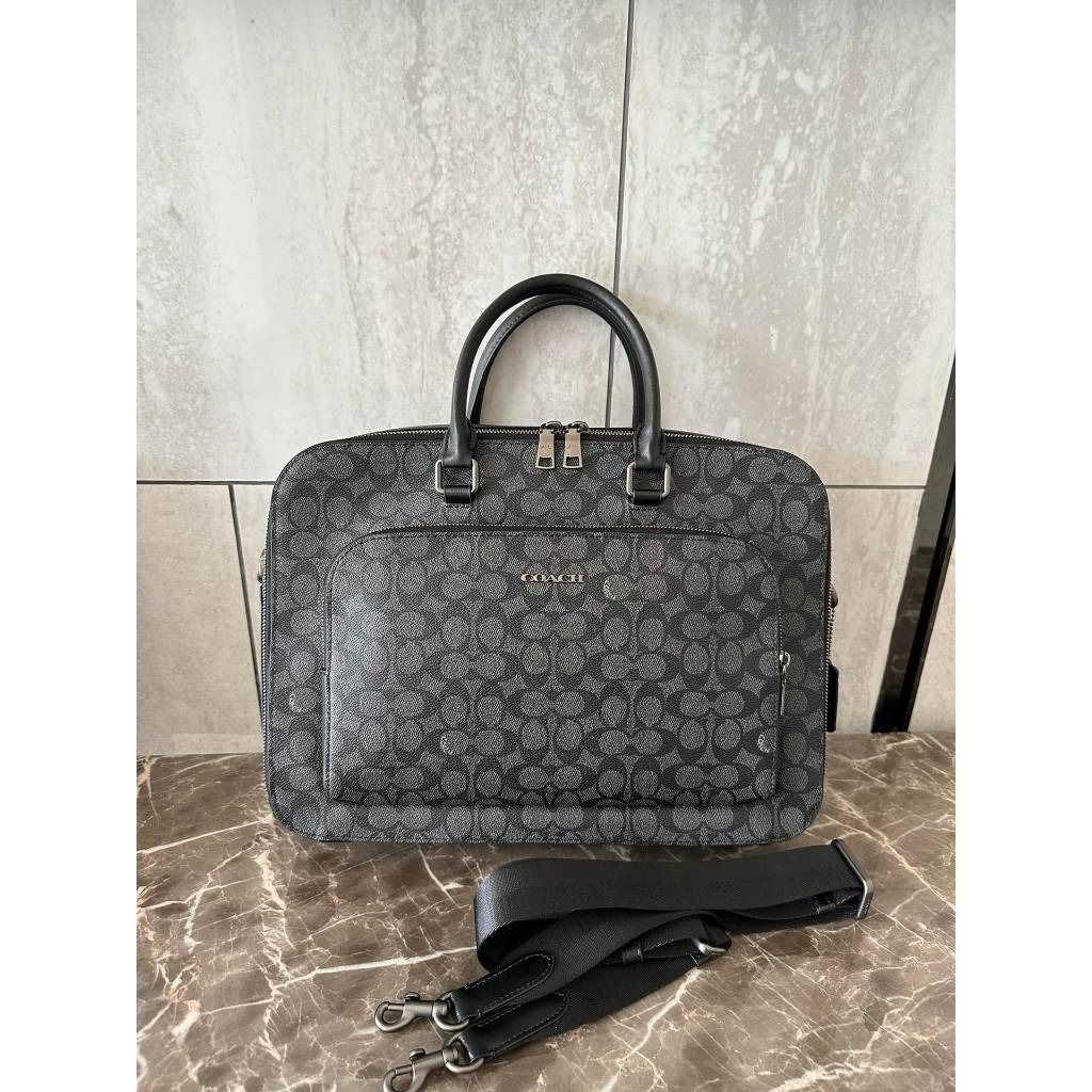 Coach Ethan Brief In Crossgrain Leather, Signature Canvas (Men ...