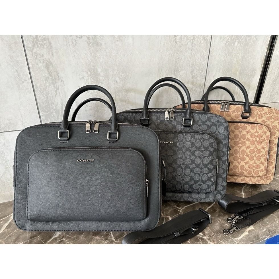 Coach Ethan Brief In Crossgrain Leather, Signature Canvas (Men ...