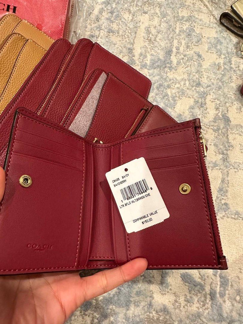 Coach Leather Bifold Purse in Cherry, Luxury, Bags & Wallets on Carousell