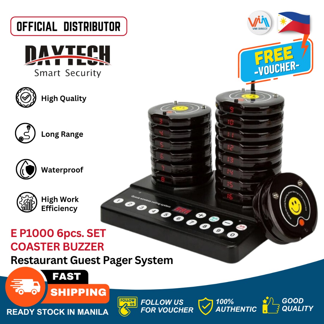 Daytech E P1000 6pcs Restaurant Guest Pager System Rechargeable 120 Meter Table Queue Calling ...