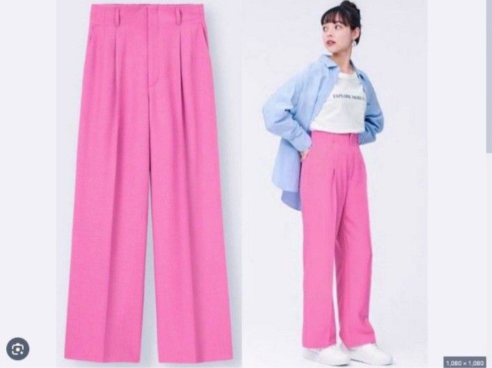 GU STRAIGHT HIGHWAIST PANTS IN PINK, Fesyen Wanita, Pakaian Wanita ...