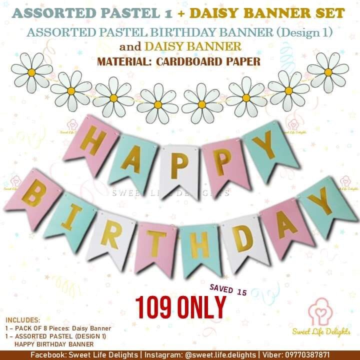 Happy Birthday Banner + Daisy Flower Banner Set, Happy Birthday Banner ...