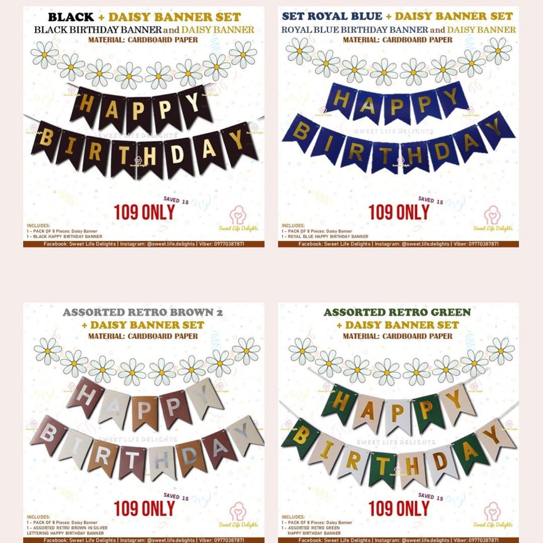Happy Birthday Banner + Daisy Flower Banner Set, Happy Birthday Banner ...