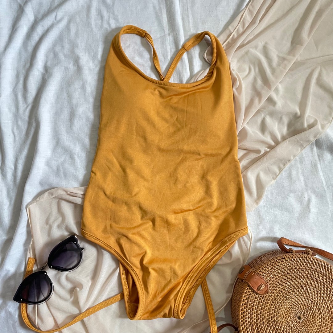 Mustard backless one piece, Women's Fashion, Swimwear, Bikinis ...