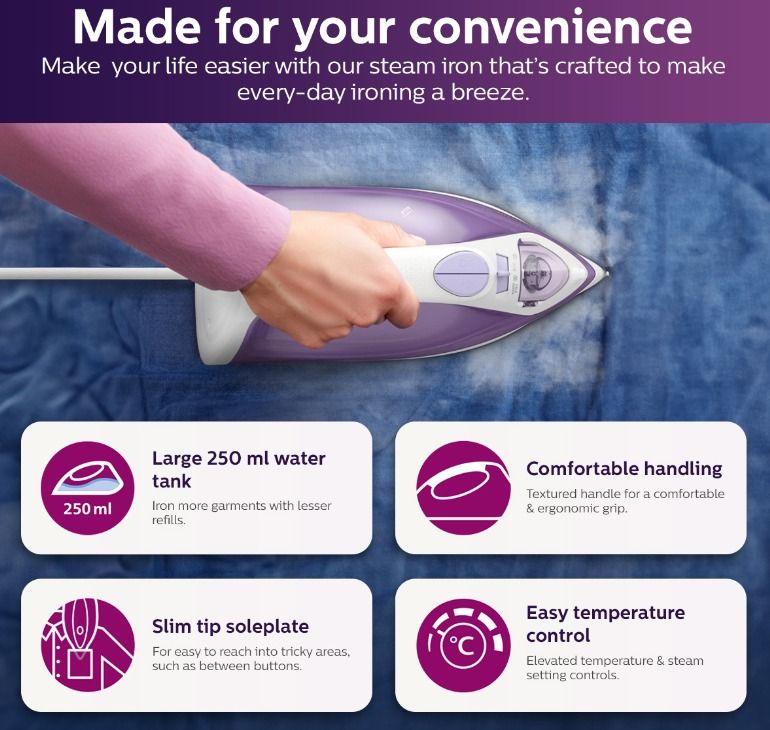 Philips 1000 Series Steam Iron (2000W) DST1040/DST1040/30, TV & Home ...