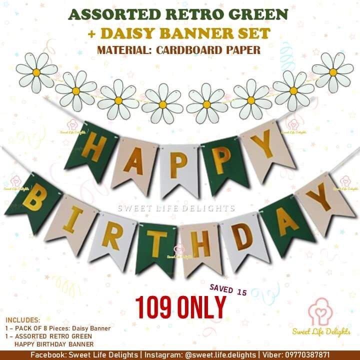 Retro Happy Birthday, Retro Happy Birthday + Daisy Flower Banner Set ...