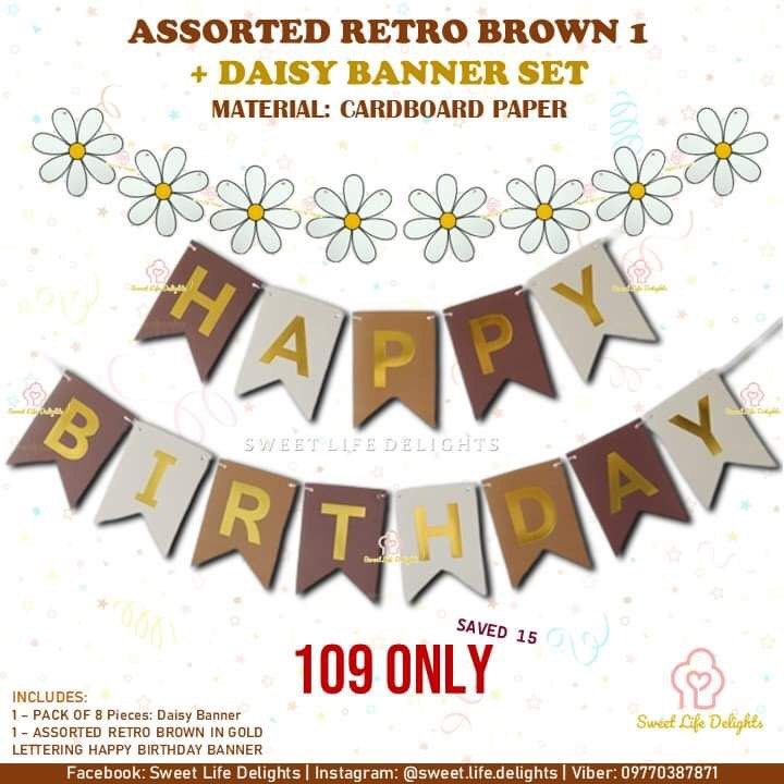 Retro Happy Birthday, Retro Happy Birthday + Daisy Flower Banner Set ...