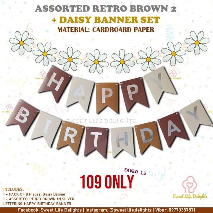 Retro Happy Birthday, Retro Happy Birthday + Daisy Flower Banner Set ...