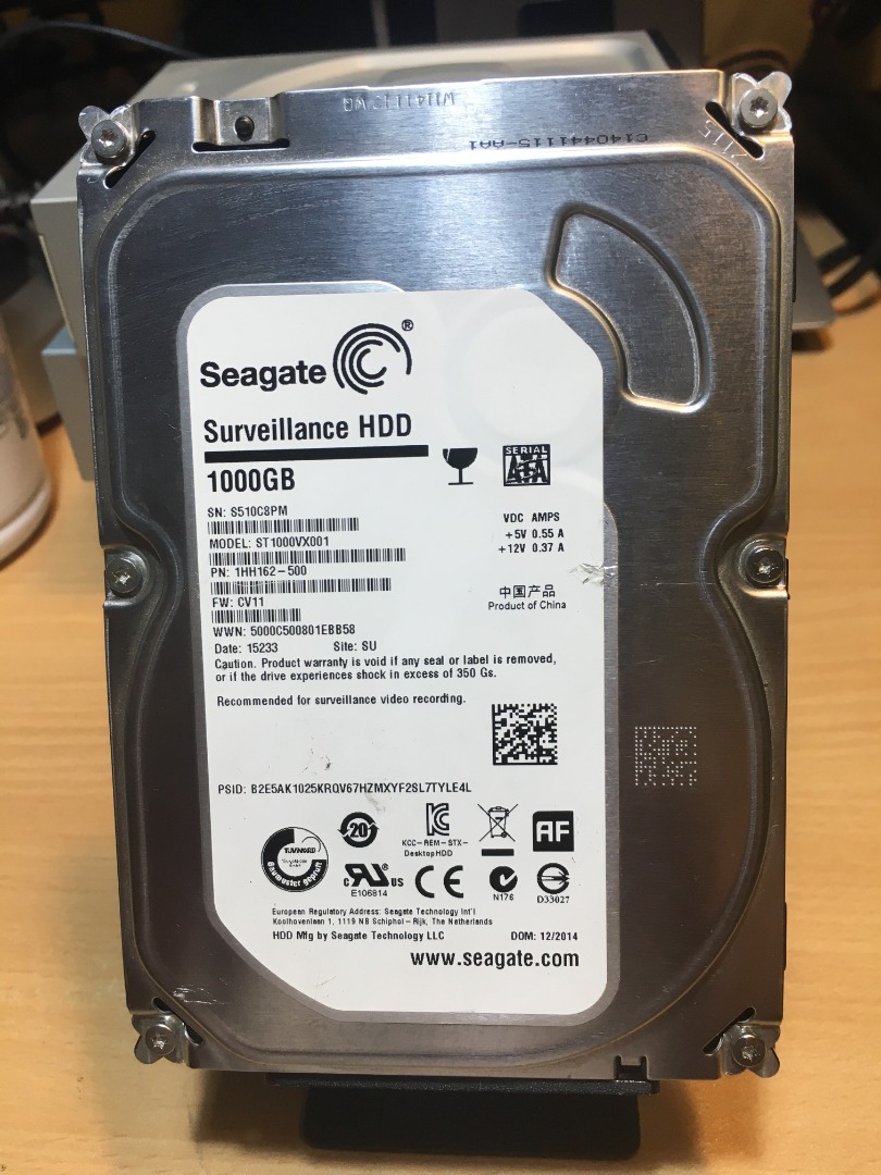 Seagate CCTV Surveillance SATA HDD 1TB ST1000VX001, Computers & Tech, Parts & Accessories, Hard ...