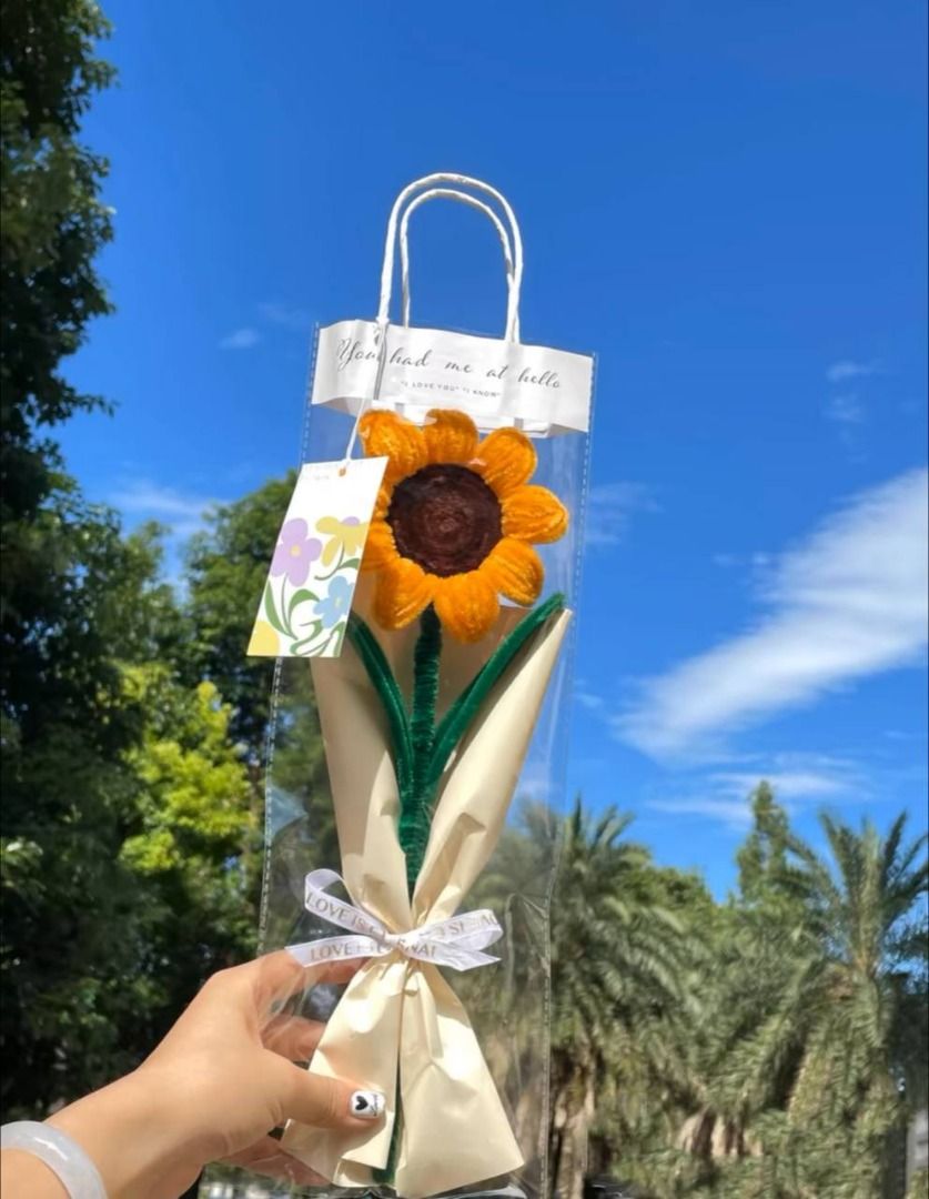 Sunflower Flower Bouquet Chenille Stick Twisting Stick Crochet ...