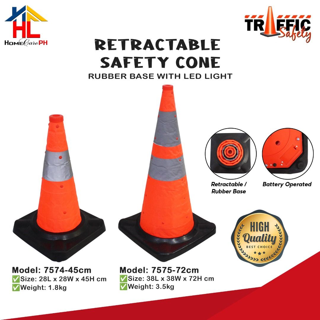 Traffic Safety Retractable Safety Cone Rubber Base with LED Light ...