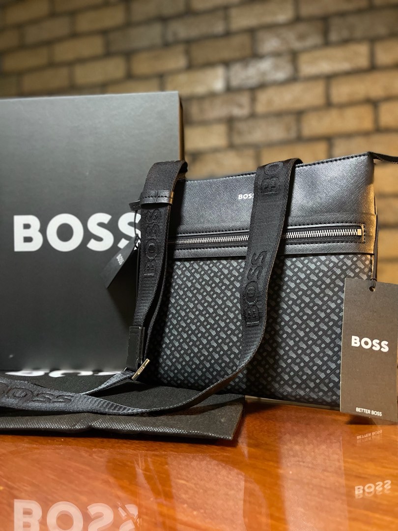 Authentic HUGO BOSS Leather Envelope bag with signature stripe & logo ...