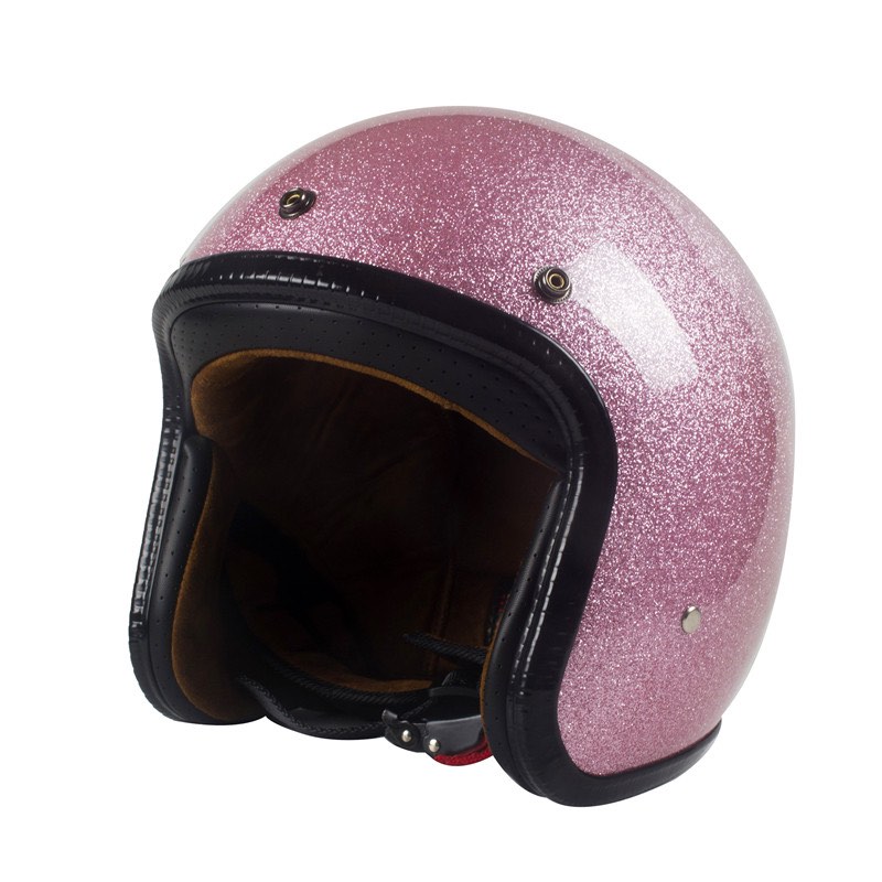 Pink Glitter Motorcycle Helmet Three Button Retro Open Face Vespa Bike ...