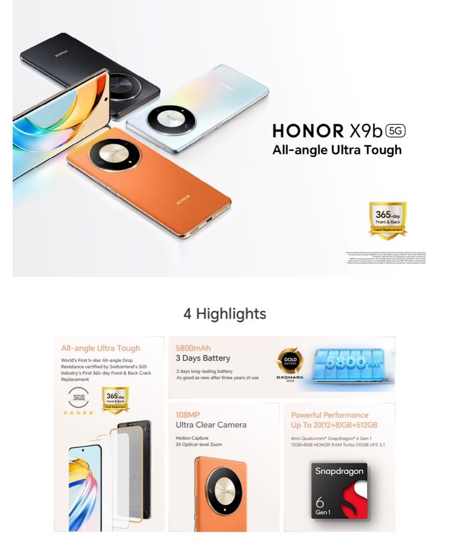 Honor X9b 5G Titanium Silver 256GB, Mobile Phones & Gadgets, Mobile ...
