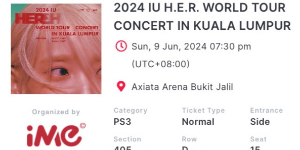 IU in KL Concert Tickets, Tickets & Vouchers, Event Tickets on Carousell
