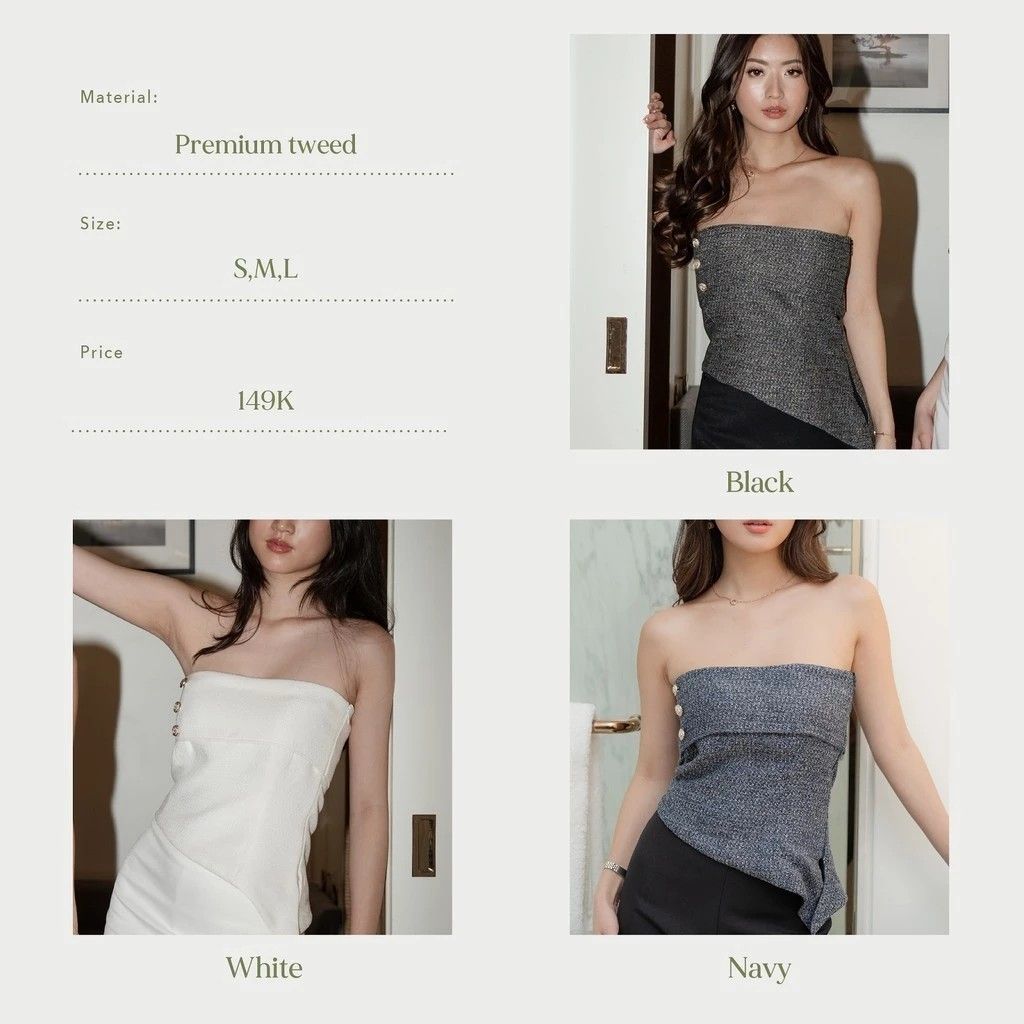 ocha wear x valerie pola - date night tweed tube top, Fesyen Wanita ...