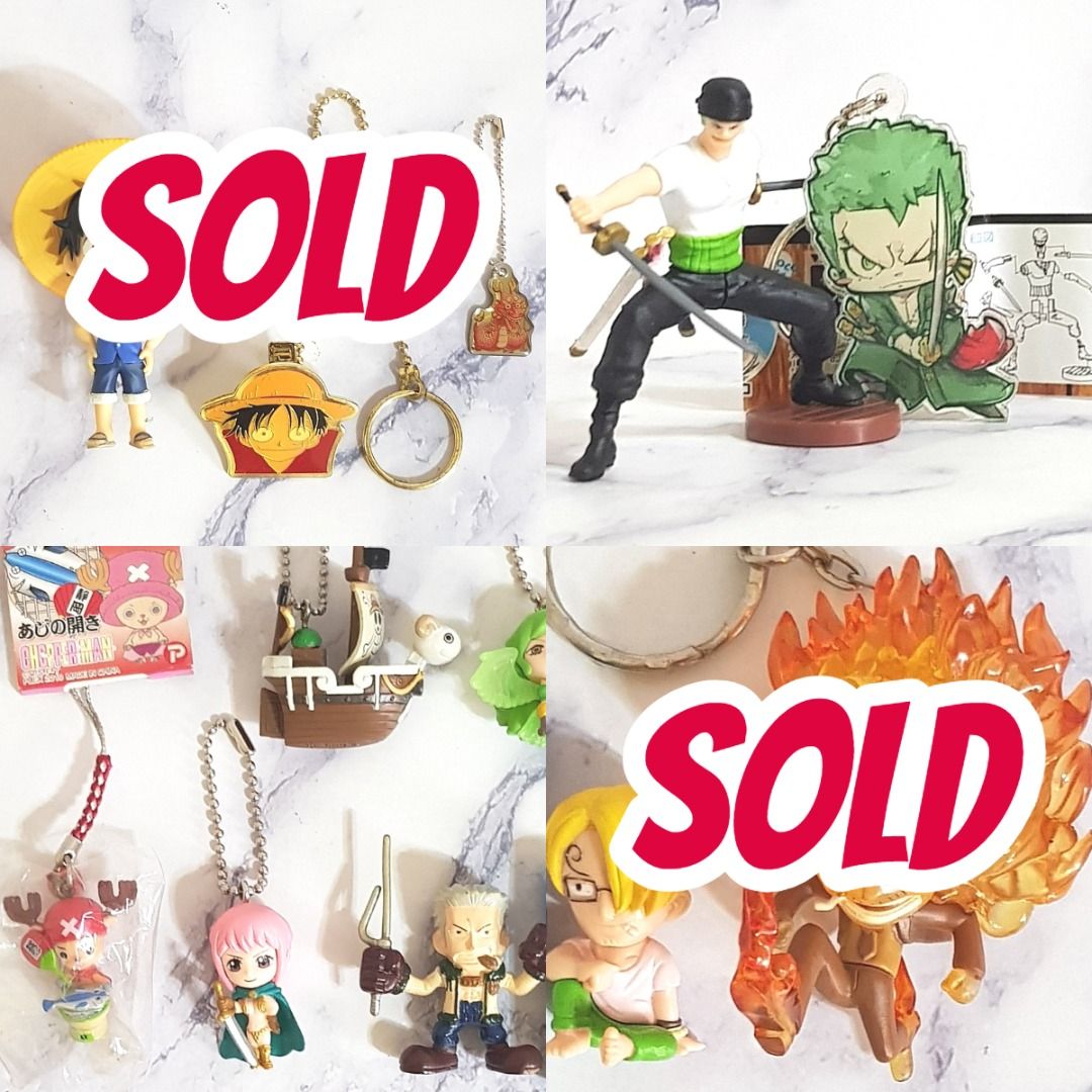 One Piece Assorted Figures Keychains and Merch (7pcs Take All) Luffy Zoro Sanji Chopper Monet ...
