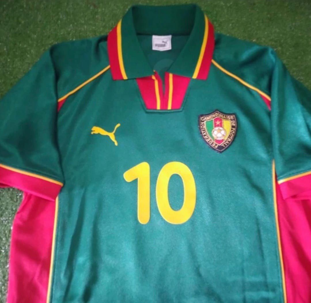 Patrick Mboma #10 Cameroon National Team Home Jersey 1998 African Cup ...