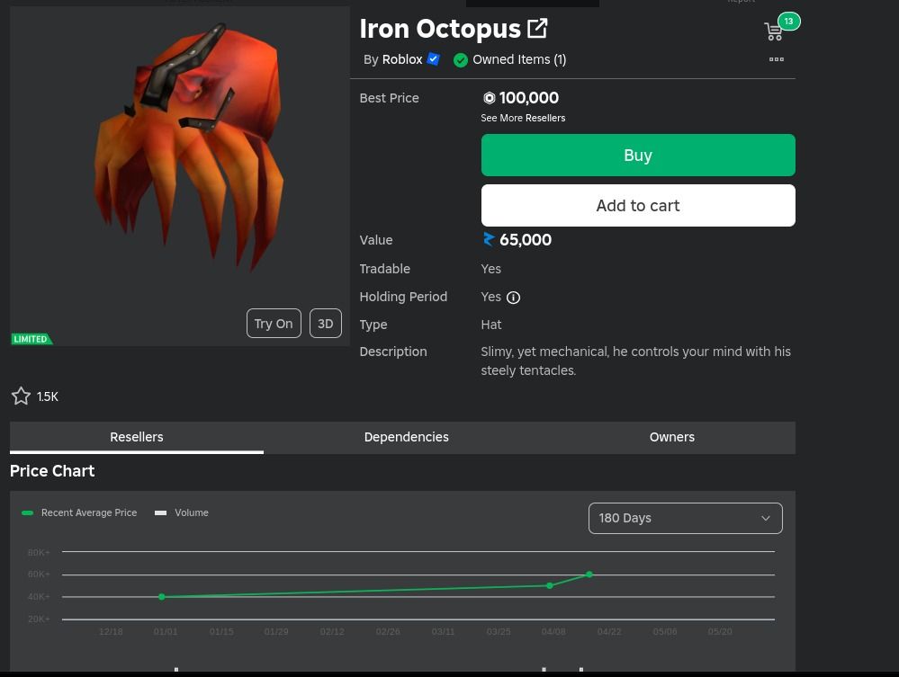 Roblox Limited: Iron octopus!!, Video Gaming, Gaming Accessories, In ...